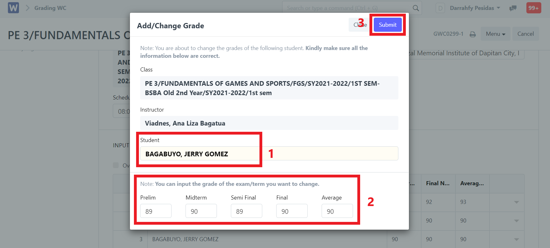 HOW TO EDIT SUBMITTED GRADES IN GRADING WC (College)